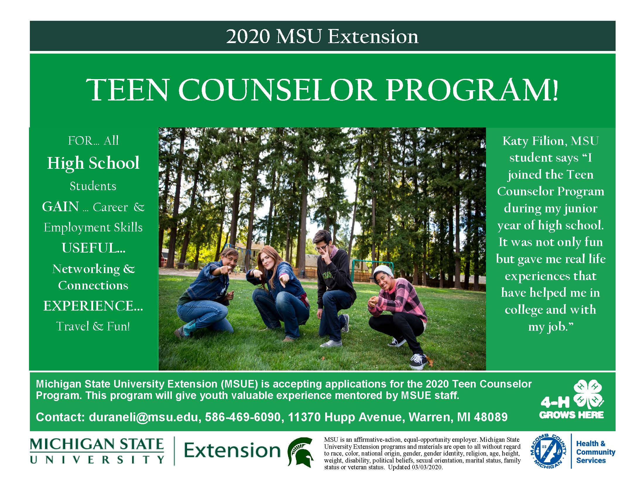 4-H Teen Counselor Program - Macomb County